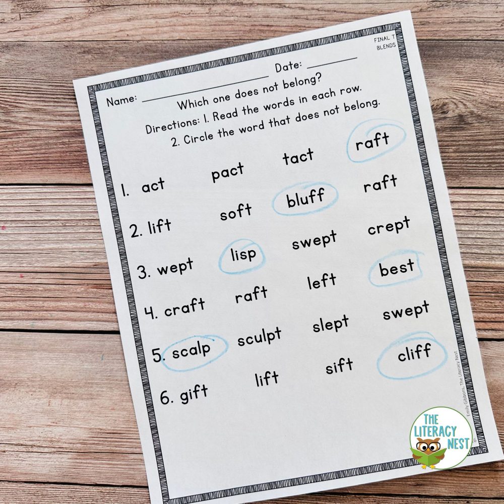 Consonant Blends Final T Phonics Activities for Orton-Gillingham ...