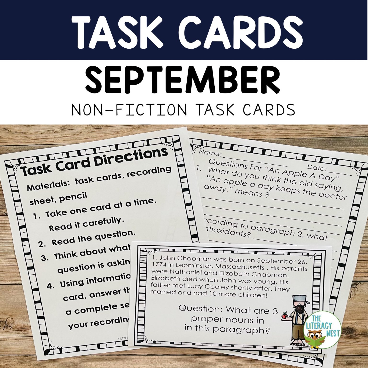 Johnny Appleseed Task Cards Literacy Center Non-Fiction Reading - The ...