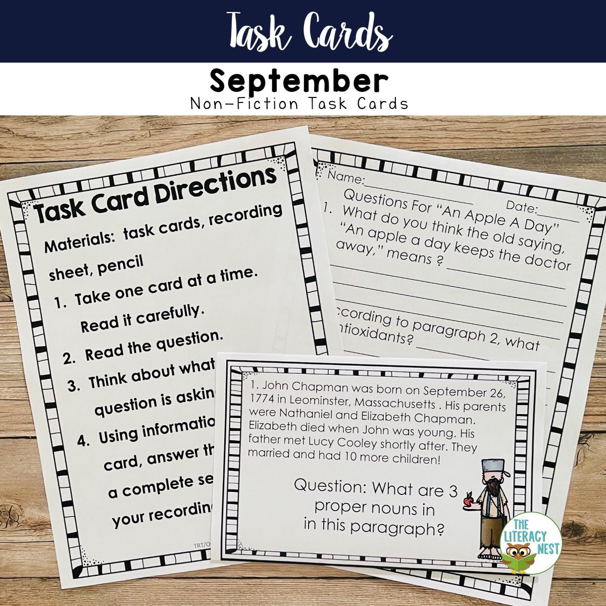 Johnny Appleseed Task Cards Literacy Center Non-Fiction Reading - The ...