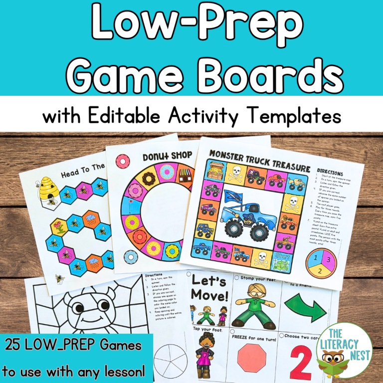 Low-Prep Game Boards with Editable Activity Templates - The Literacy Nest