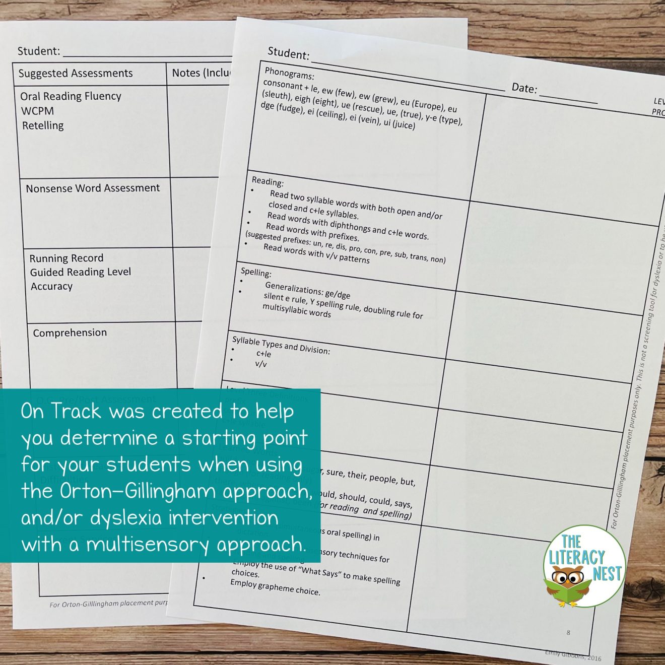 Orton-Gillingham Assessment Pre and Post Tests Leveled Placement LEVEL ...