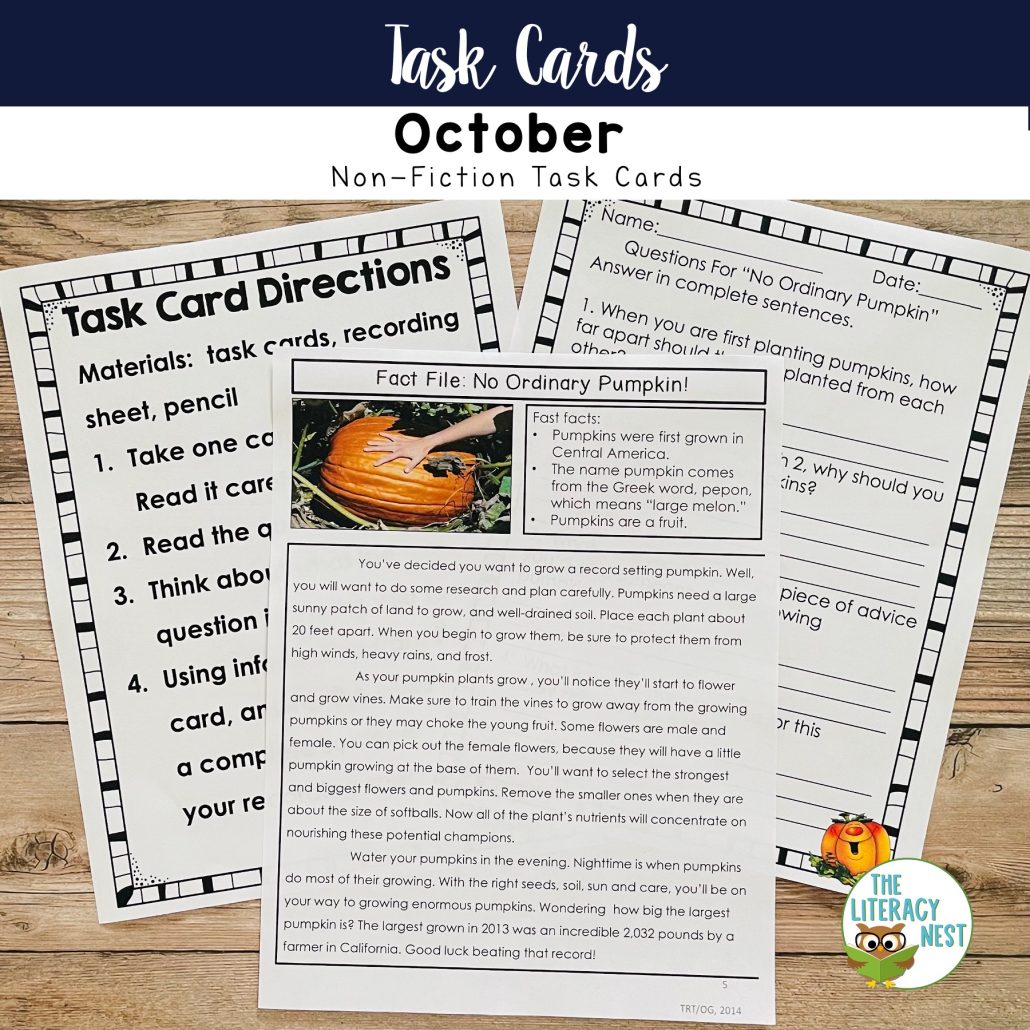Task Cards: Informational Text Pumpkins - The Literacy Nest