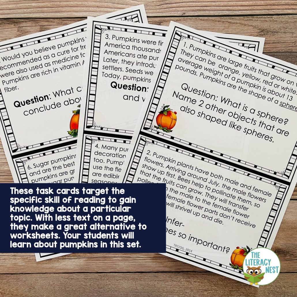 Task Cards Informational Text Pumpkins - The Literacy Nest