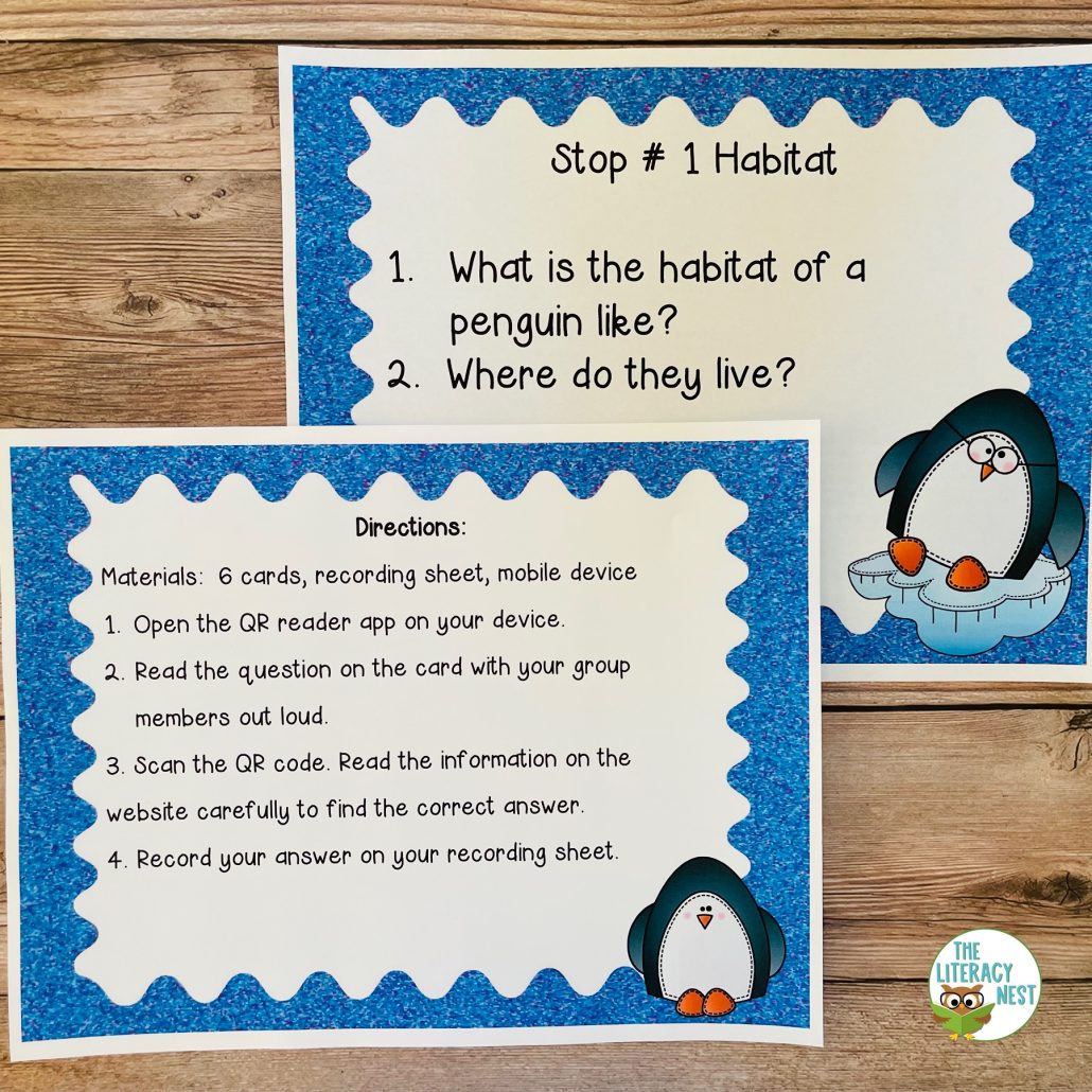 Penguins QR Codes Nonfiction Task Cards for January Literacy Centers ...
