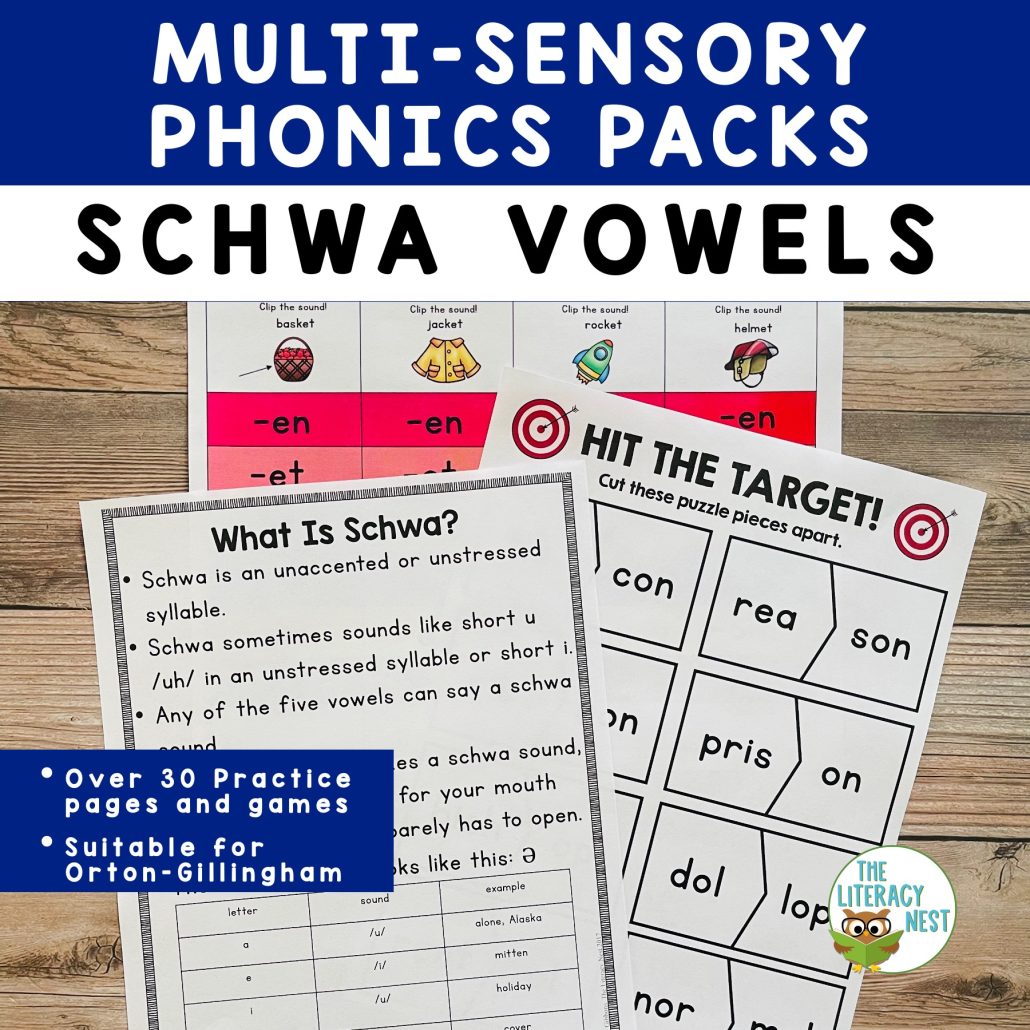 Schwa Sound Activities Orton-Gillingham Free Activities - The Literacy Nest