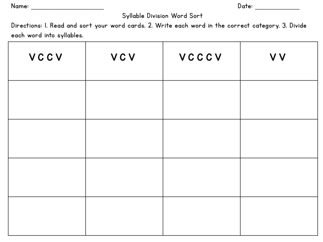 Syllable Division and Syllable Types Sorting Practice FREEBIE - The ...