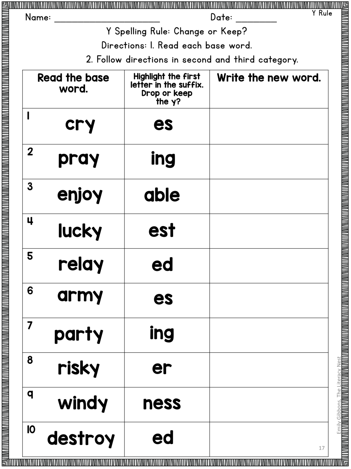 Orton-Gillingham Spelling Rule: Y Rule Multisensory Practice - The ...