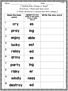 Orton-Gillingham Spelling Rule: Y Rule Multisensory Practice - The ...