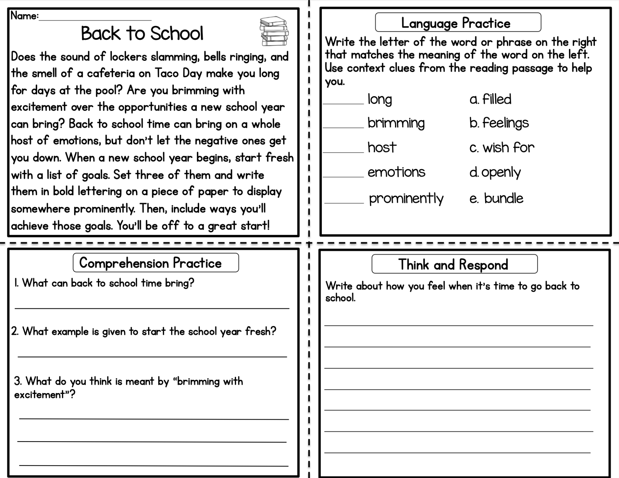 Reading Comprehension: Back to School Passages | Literacy | Virtual ...