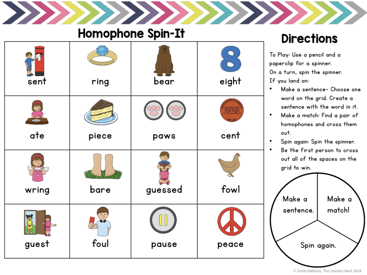 Homophone and Homonym Spinner Games Freebie Literacy Activities - The ...