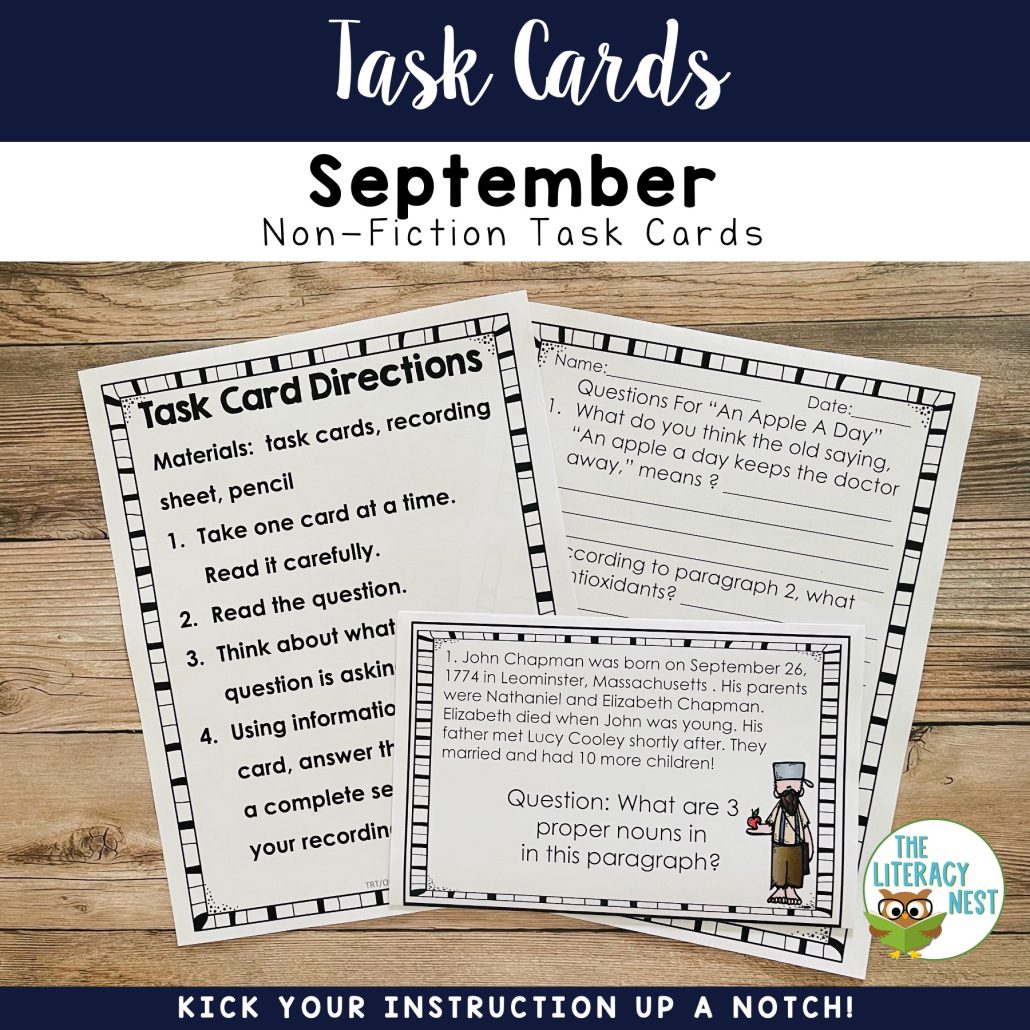 Johnny Appleseed Task Cards Literacy Center Non-Fiction Reading - The ...