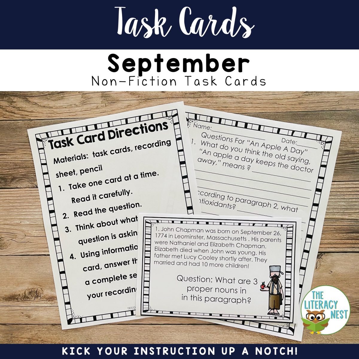 Johnny Appleseed Task Cards Literacy Center Non-Fiction Reading - The ...