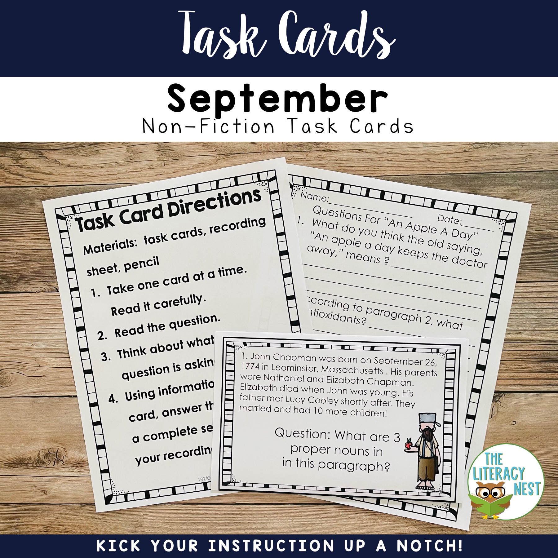 Johnny Appleseed Task Cards Literacy Center Non-Fiction Reading - The ...