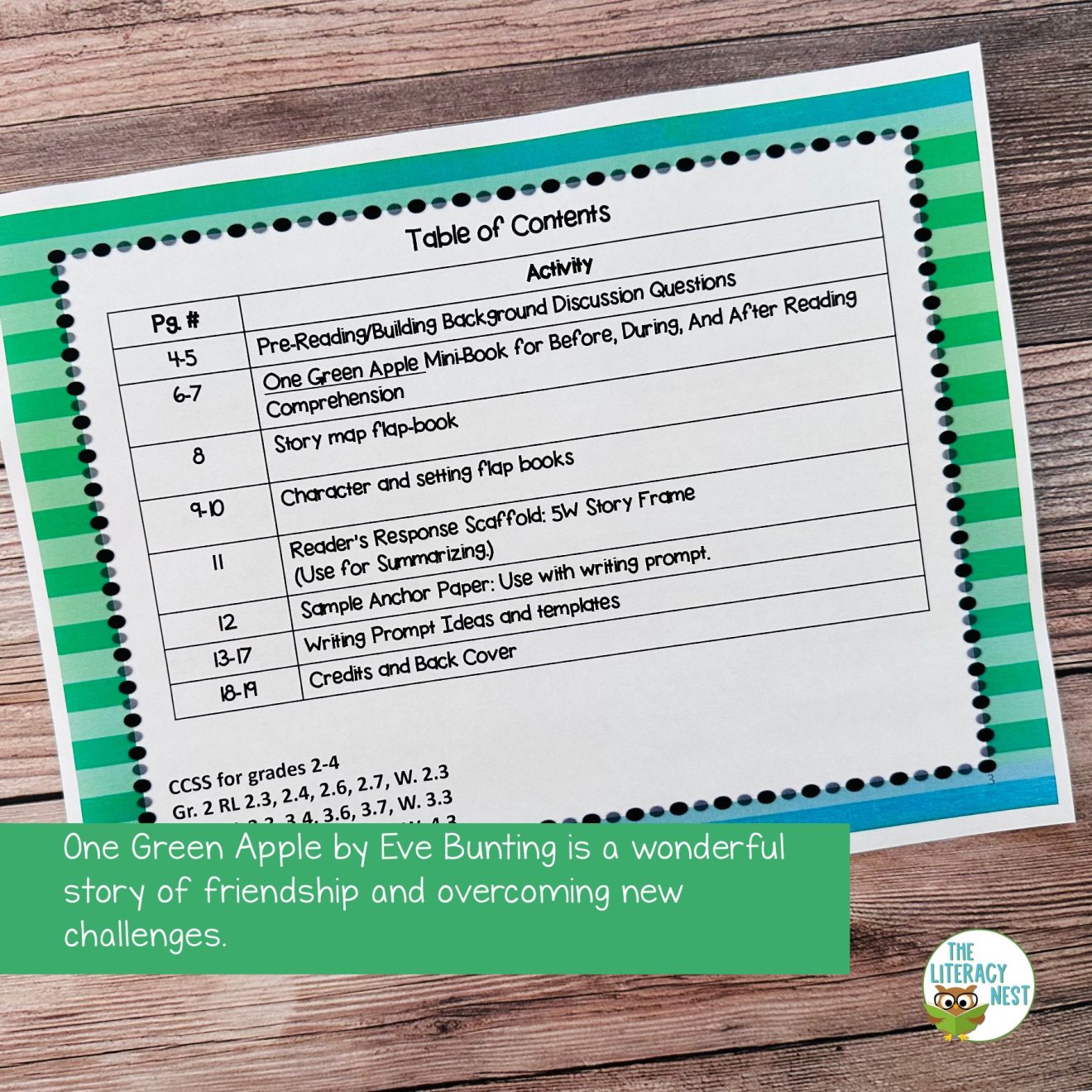 Book Companion Activities for One Green Apple by Eve Bunting - The ...