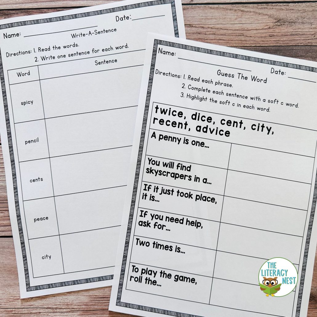 Hard C and Soft C Sounds Phonics Activities for Orton-Gillingham ...