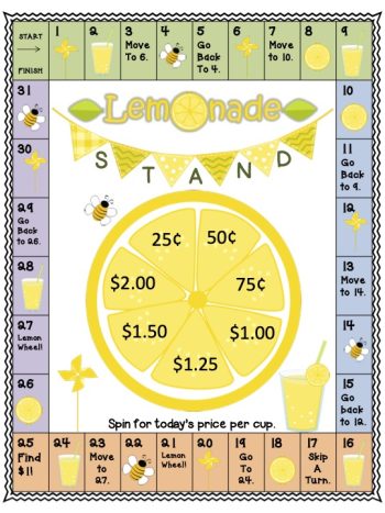 Summer Math Game Lemonade Stand - The Literacy Nest