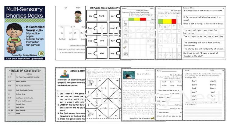R-Controlled Vowel UR Phonics Activities for Orton-Gillingham Lessons ...