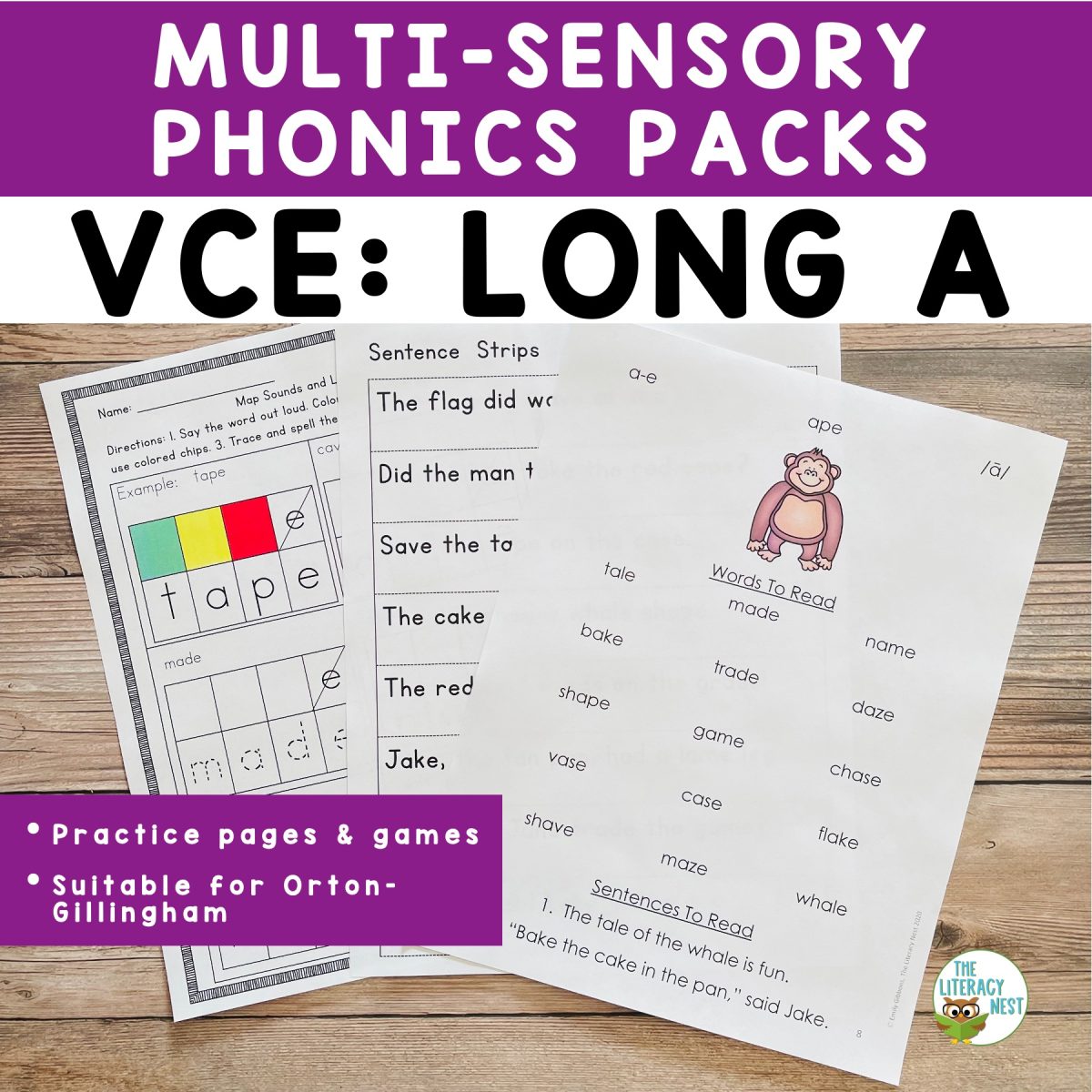 VCE Long A Phonics Activities for Orton-Gillingham Lessons - The ...