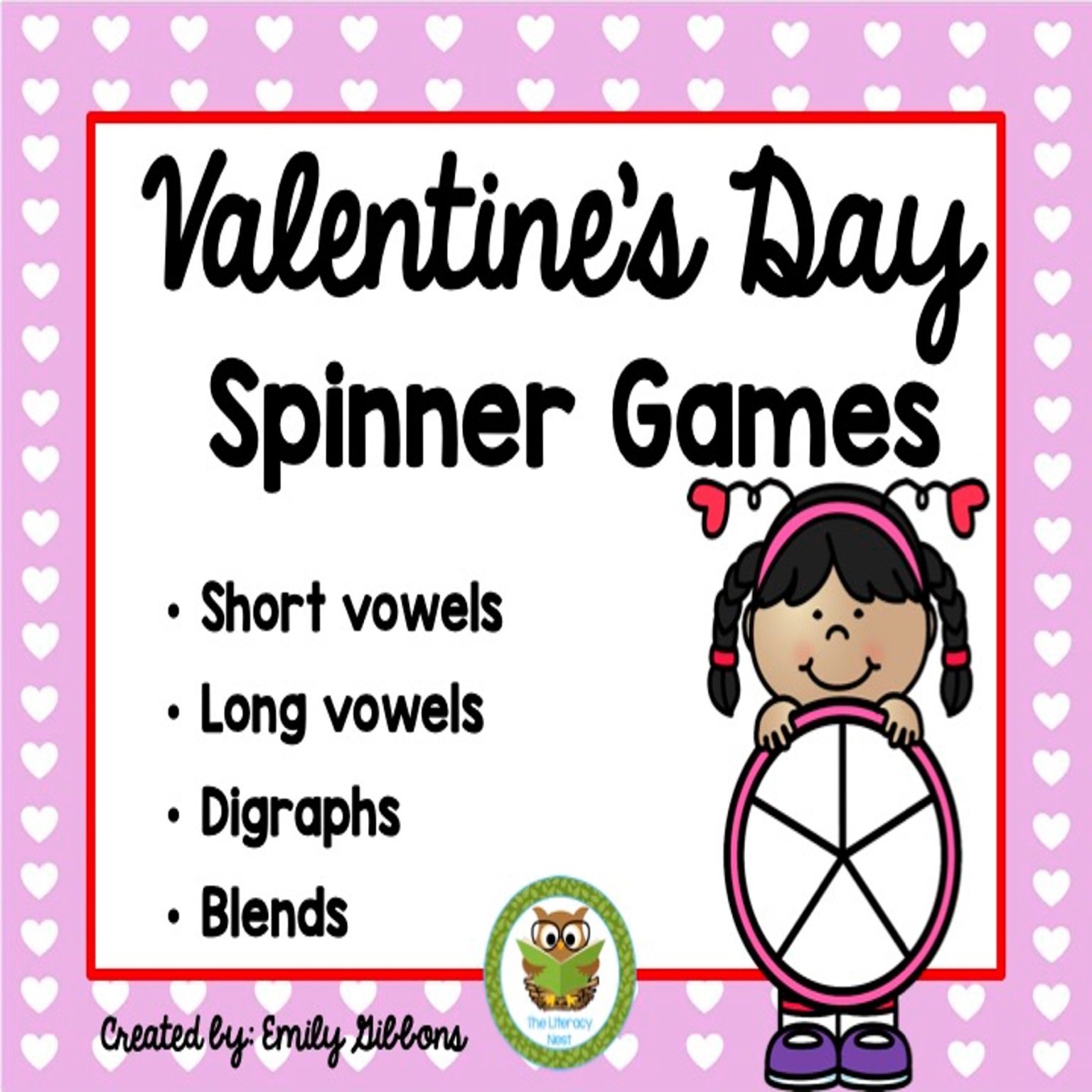 Literacy Games: Valentine's Day | FREEBIE Activity Spinner Games for ...