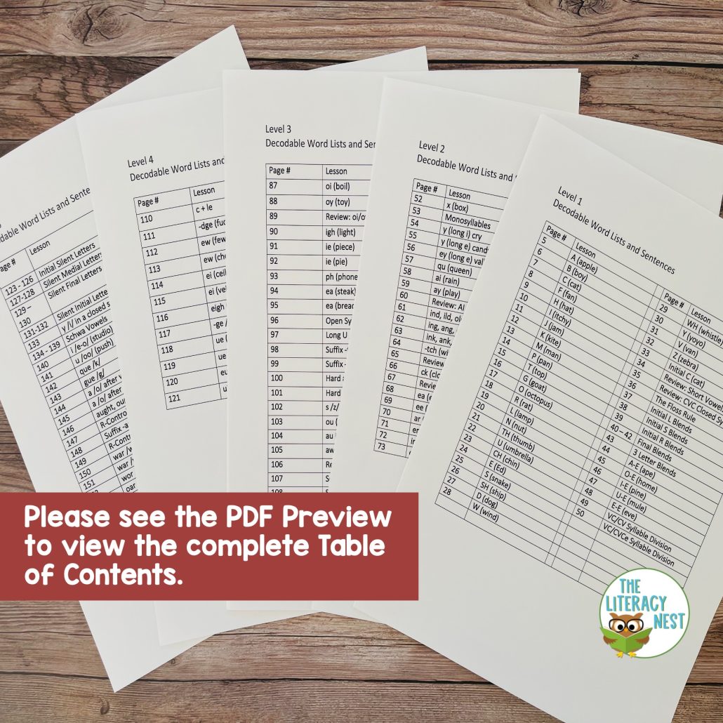 Decodable Word Lists and Sentences for Orton-Gillingham Lessons Levels ...