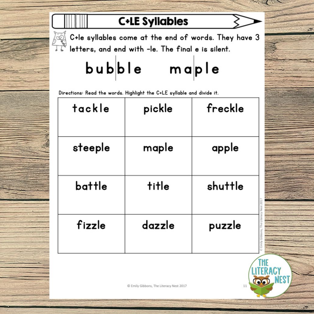 C+LE Syllable Type Orton-Gillingham Activities - The Literacy Nest
