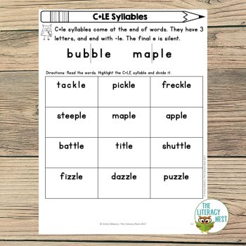C+LE Syllable Type Orton-Gillingham Activities - The Literacy Nest