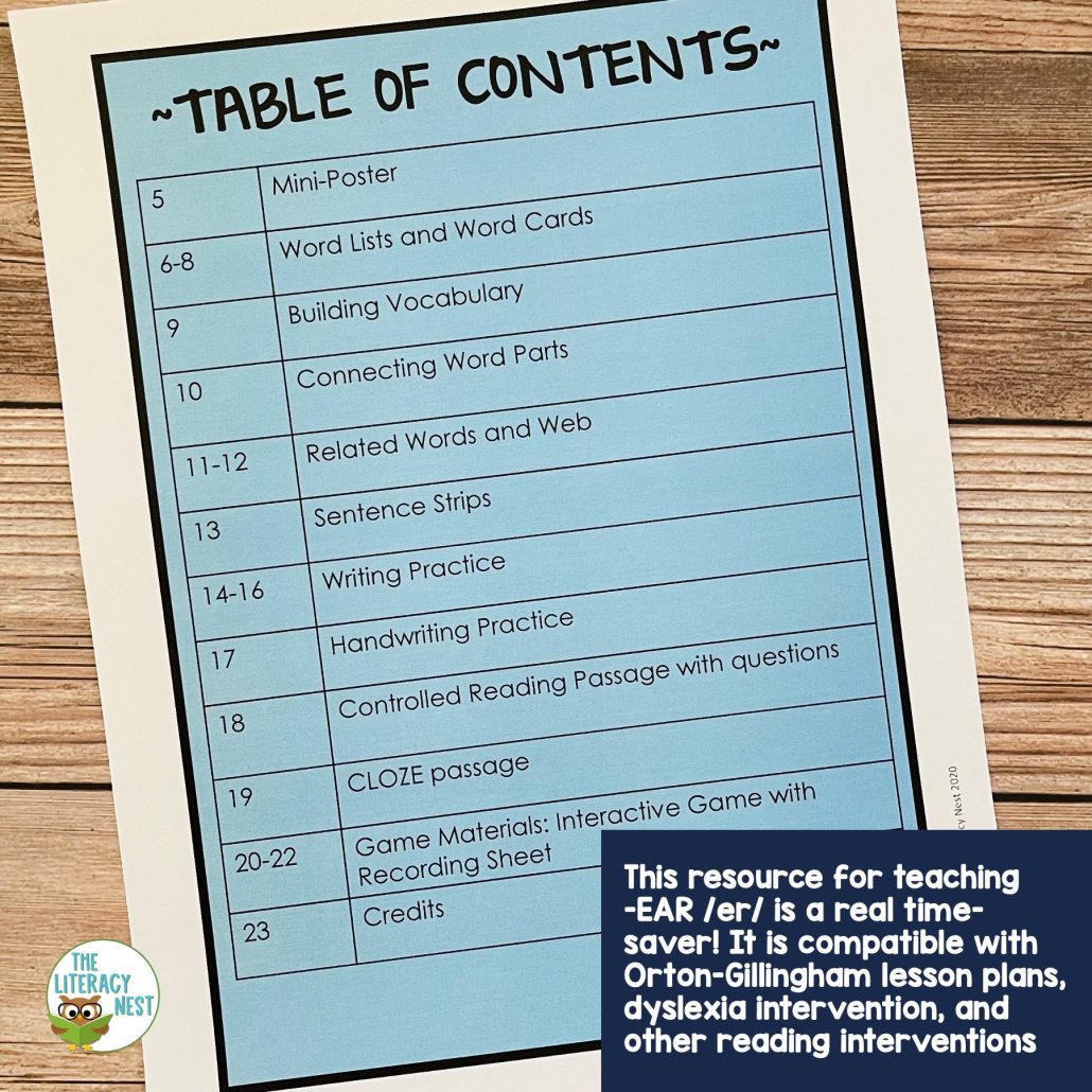 Advanced Orton-Gillingham Activities for EAR /er/ - The Literacy Nest