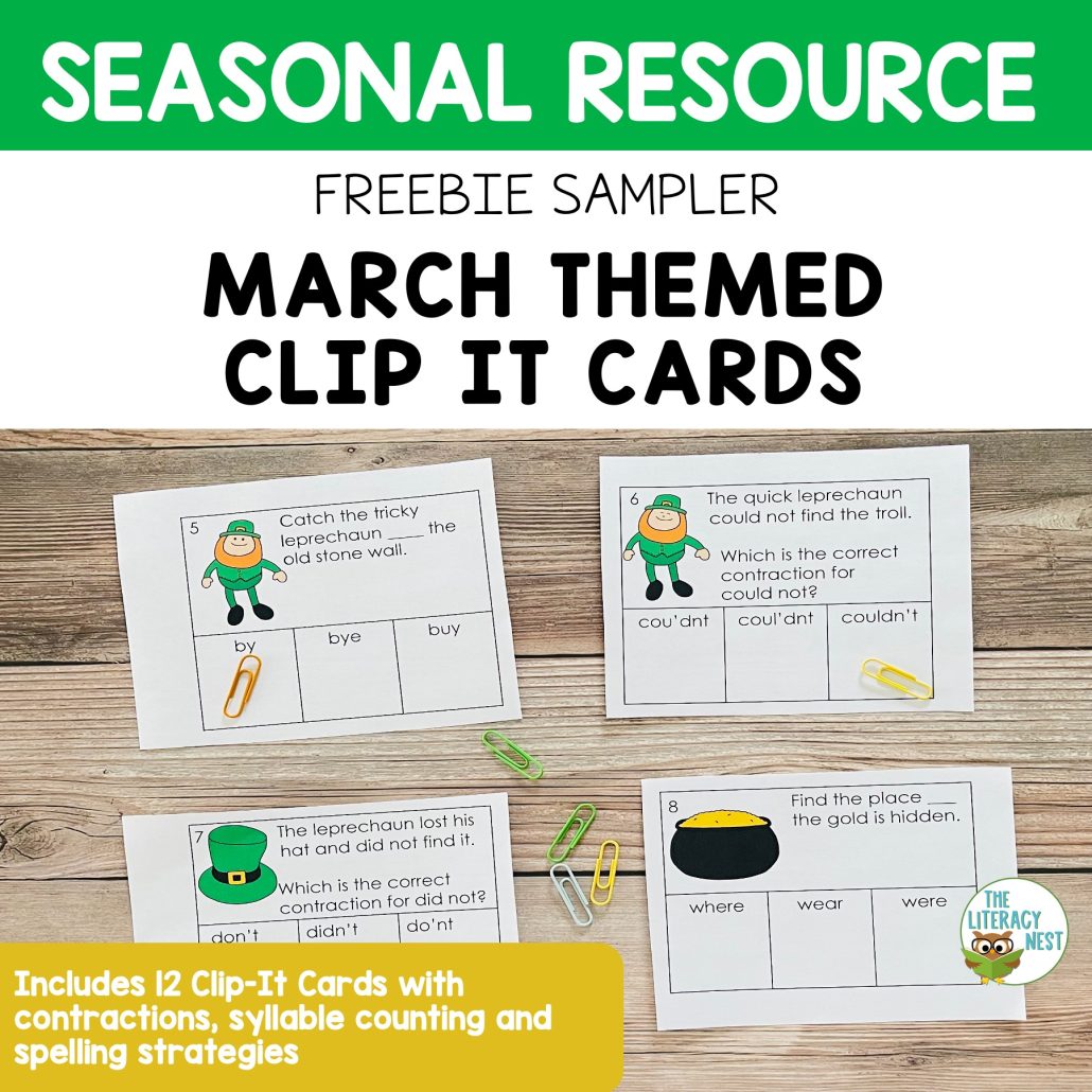 St. Patrick's Day Literacy Centers March Clip Cards Activities Freebie ...