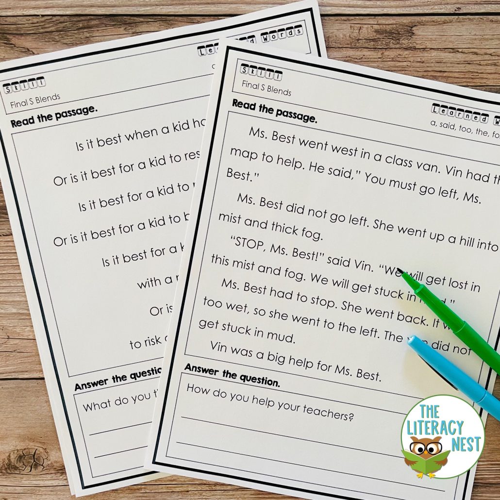 Consonant Blends Decodable Reading Passages - The Literacy Nest