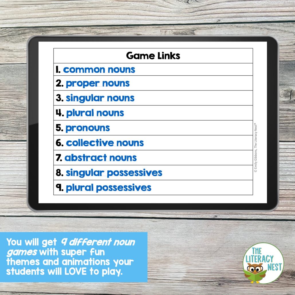 Parts of Speech Games for Nouns - The Literacy Nest