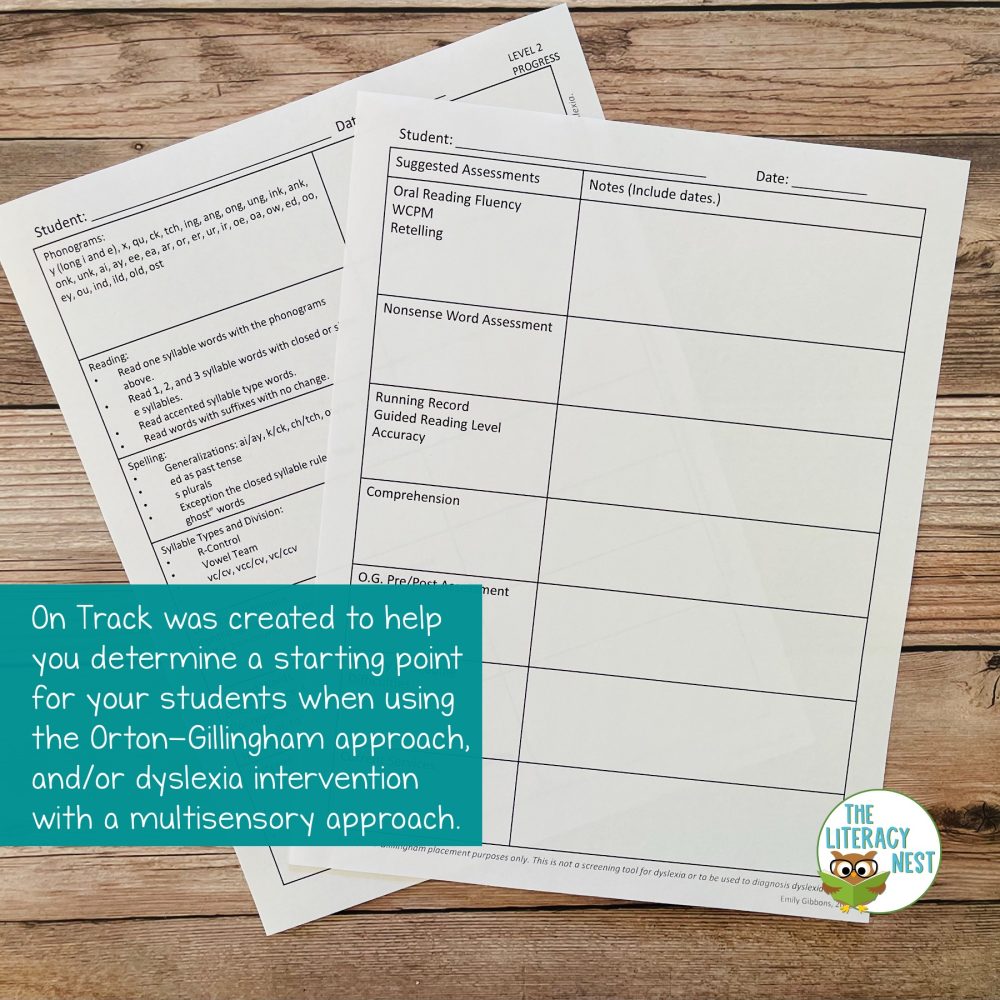 Orton-Gillingham Assessment Pre and Post Tests Leveled Placement LEVEL ...