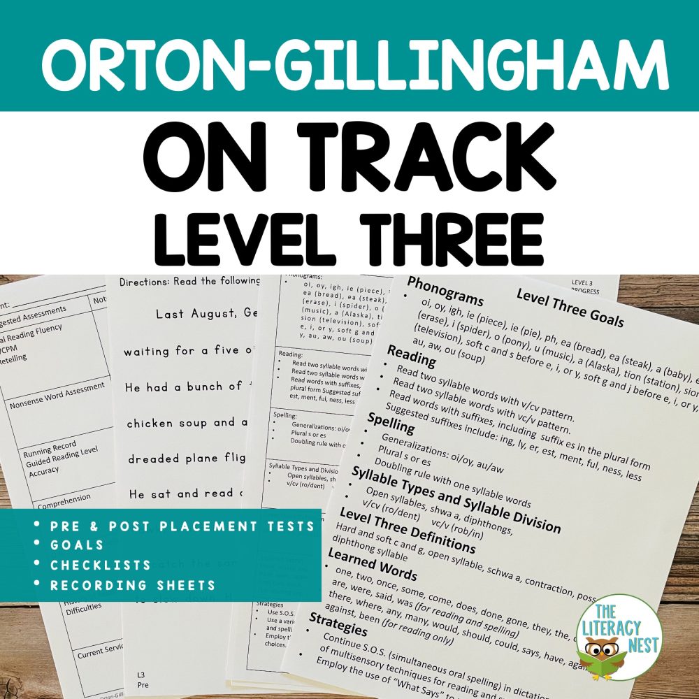 Orton-Gillingham Assessment Pre and Post Tests Leveled Placement LEVEL ...