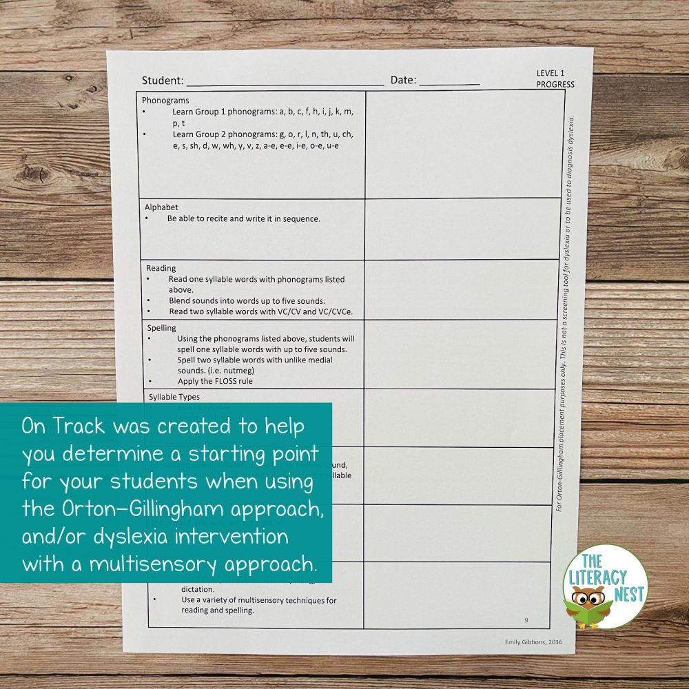 Orton-Gillingham Diagnostic Assessment with scope and sequence - The ...