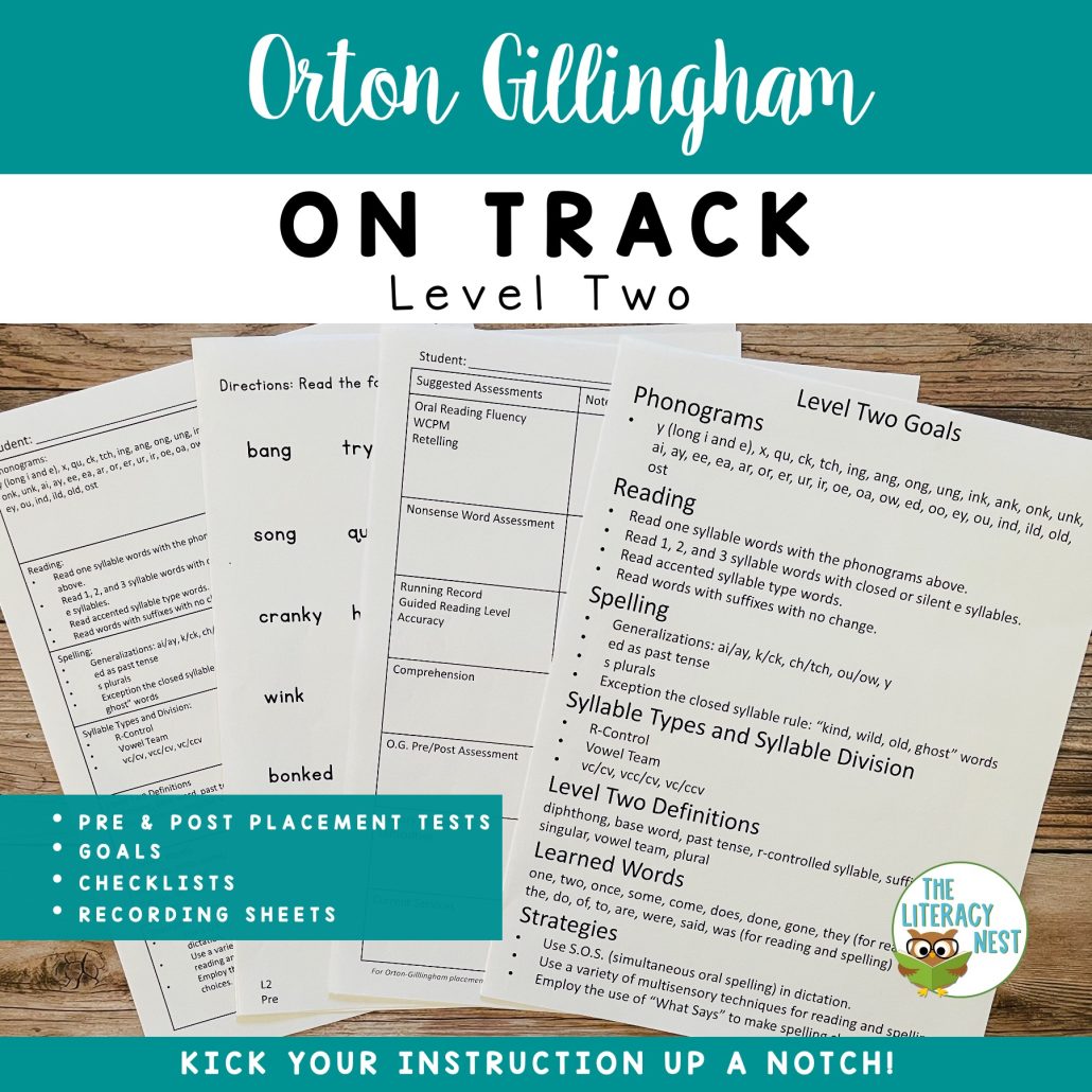 Orton-Gillingham Assessment Pre and Post Tests Leveled Placement LEVEL ...