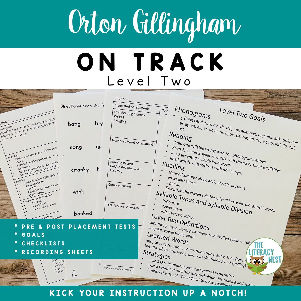 Orton-Gillingham Assessment Pre and Post Tests Leveled Placement LEVEL ...