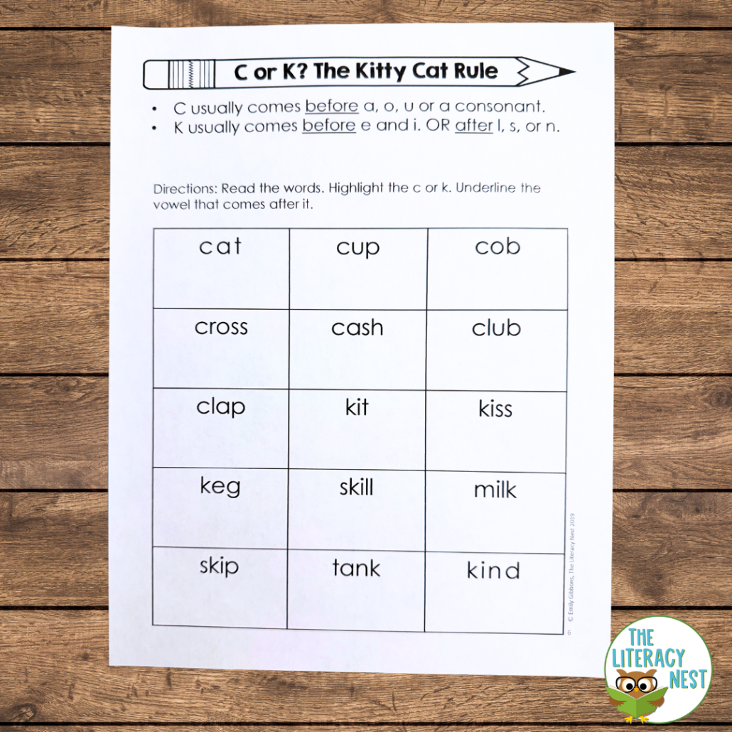 C or K Spelling Rules for Orton-Gillingham Lessons - The Literacy Nest