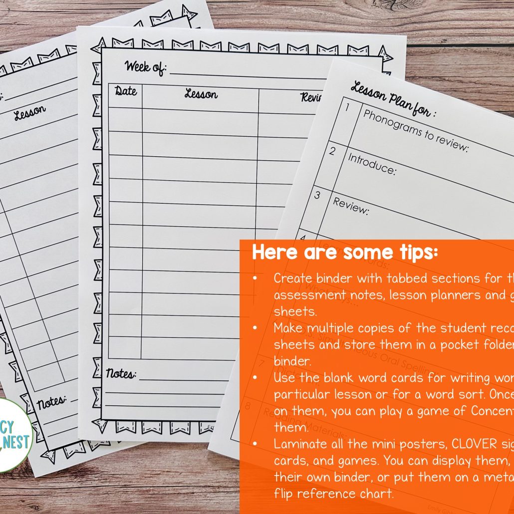 Orton-Gillingham Forms and Materials For Lesson Planning and ...