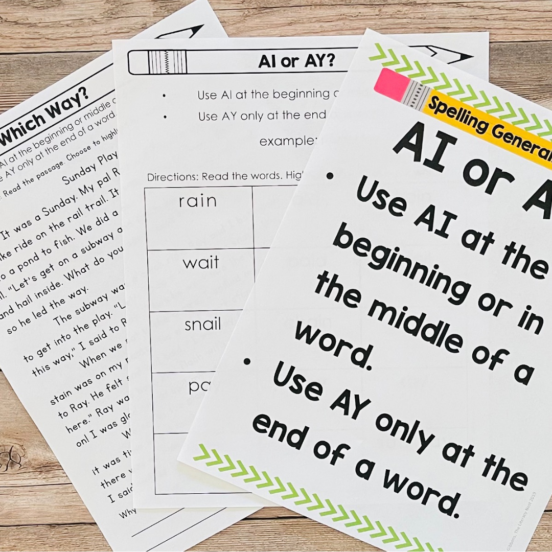 Is it AI or AY? Spelling With Long A Vowel Teams - The Literacy Nest