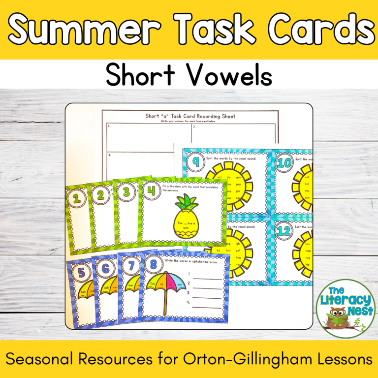 Summer Phonics Activities Task Cards Short Vowels Review - The Literacy ...