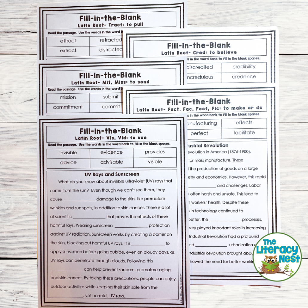 Morphology Cloze Reading Passages for Latin Roots - The Literacy Nest