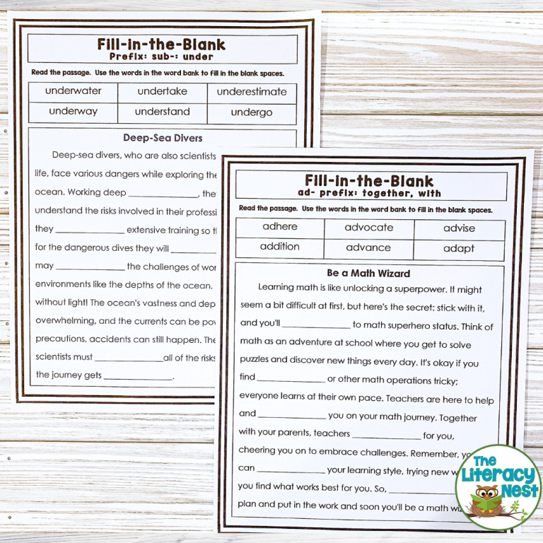Morphology Cloze Reading Passages for Prefixes - The Literacy Nest