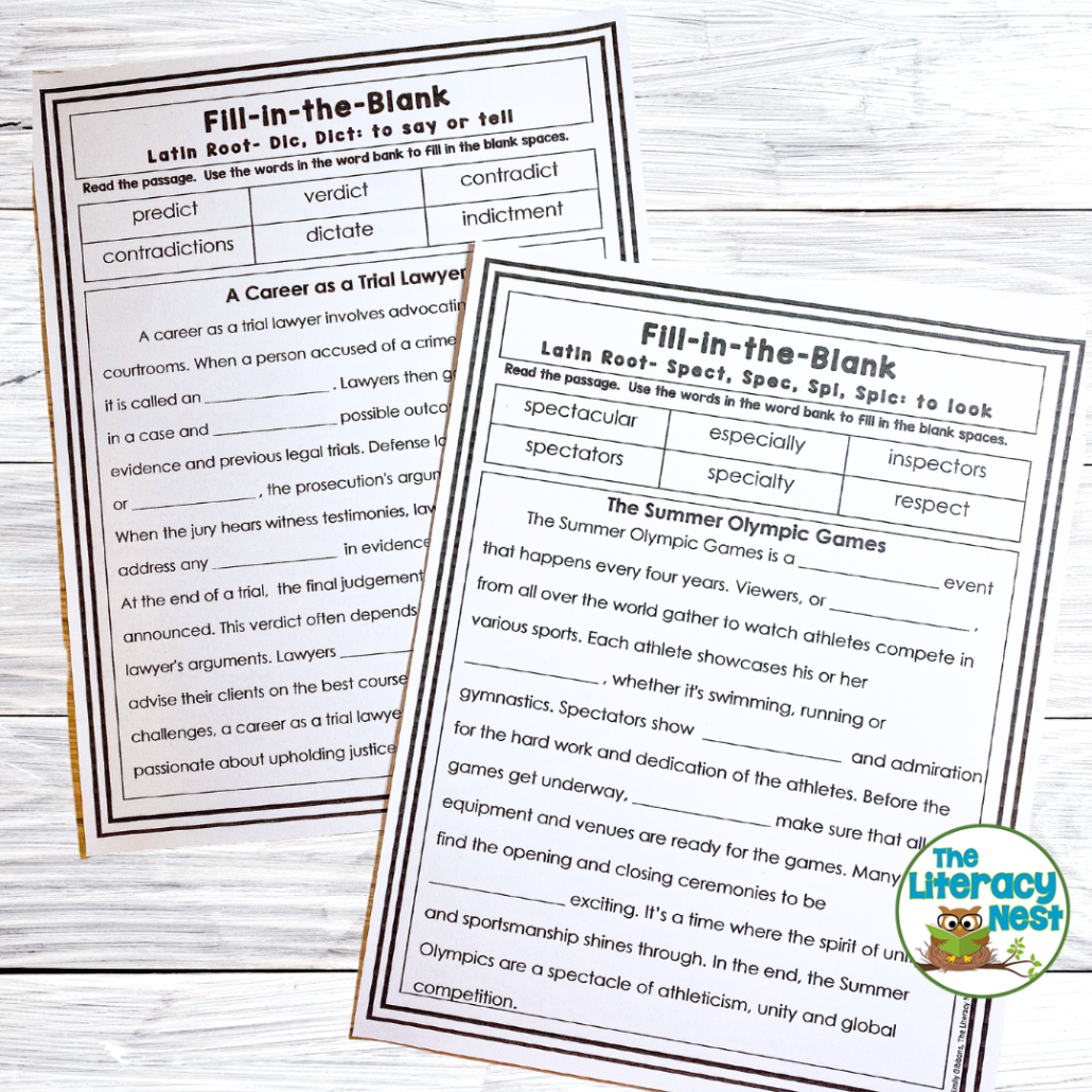 Morphology Cloze Reading Passages for Latin Roots - The Literacy Nest