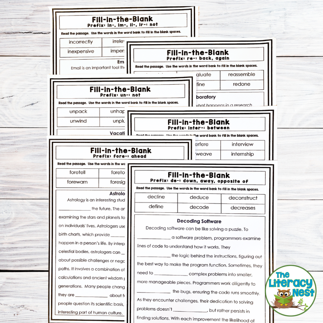 Morphology Cloze Reading Passages for Prefixes - The Literacy Nest