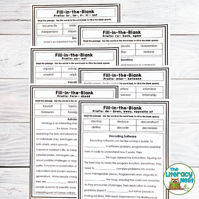 Morphology Cloze Reading Passages for Prefixes - The Literacy Nest