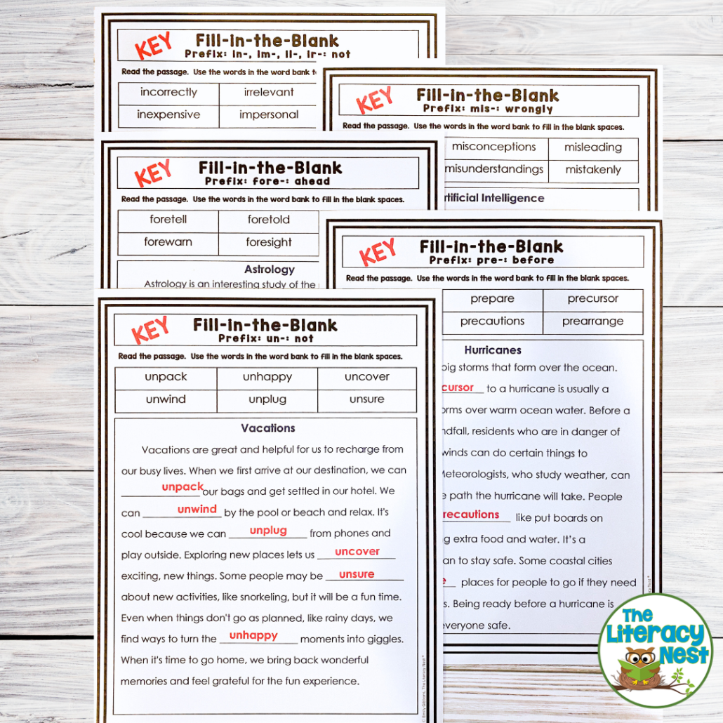 Morphology Cloze Reading Passages for Prefixes - The Literacy Nest