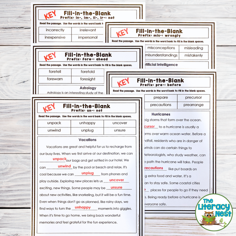 Morphology Cloze Reading Passages for Prefixes - The Literacy Nest