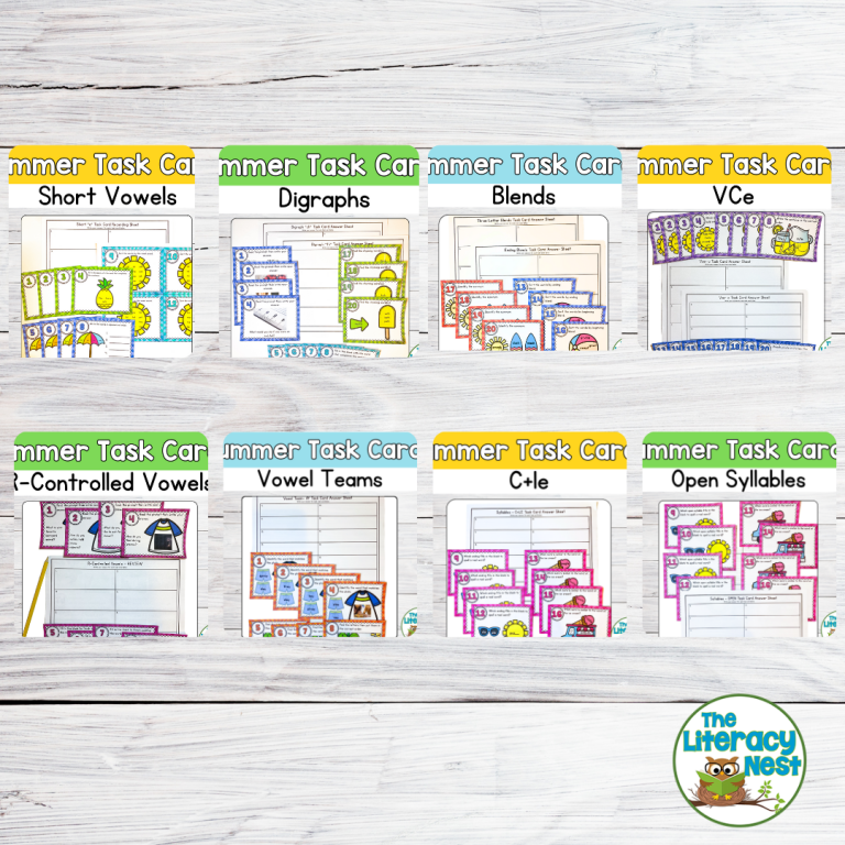 Summer Phonics Review Task Cards Bundle - The Literacy Nest
