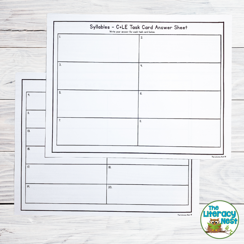 Summer Phonics Activities Task Cards for C + le Review - The Literacy Nest
