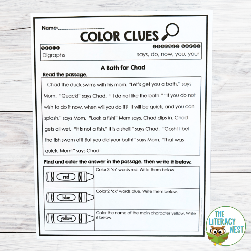 Color Code Decodable Reading Passages with Comprehension Questions ...