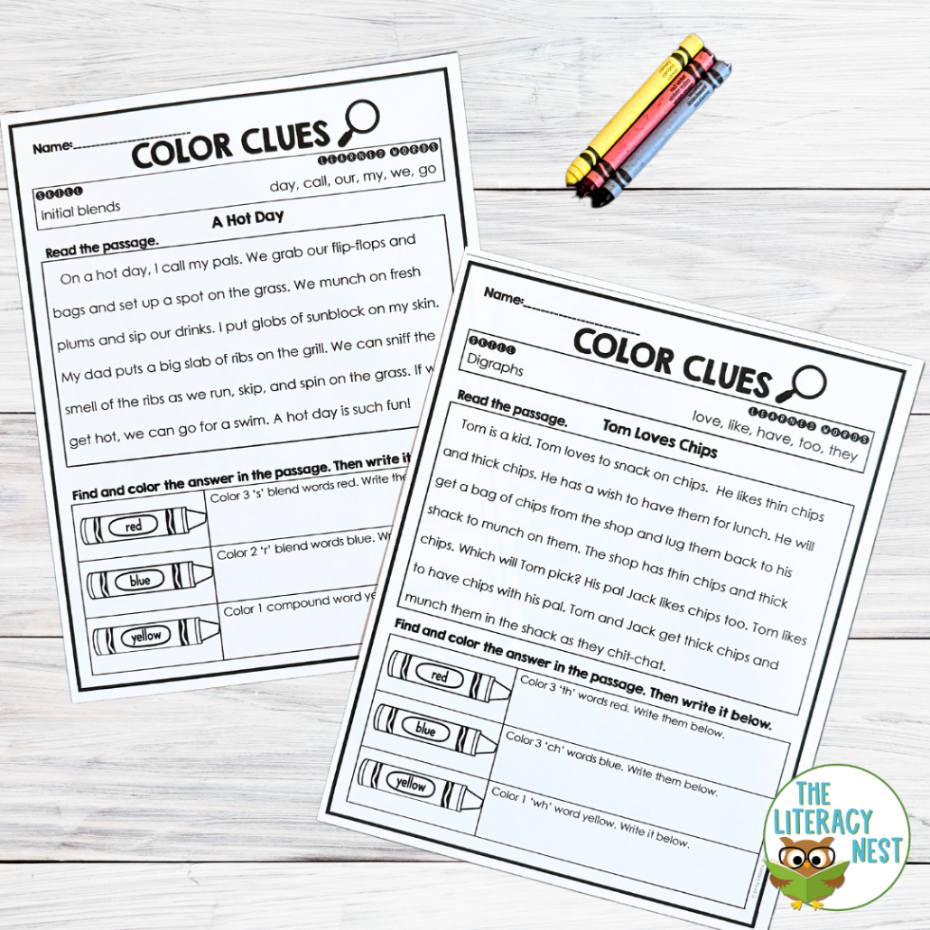 Color Code Decodable Reading Passages with Comprehension Questions ...